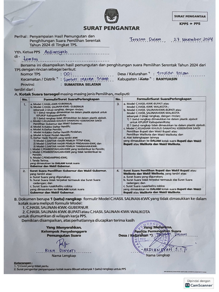 BA TPS 001 Desa Terusan Dalam | PDF