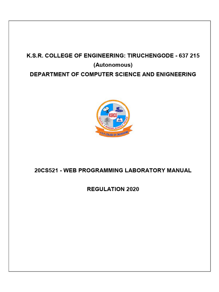 20cs521 - Web Programming Laboratory Lab Manual | PDF | World Wide Web ...