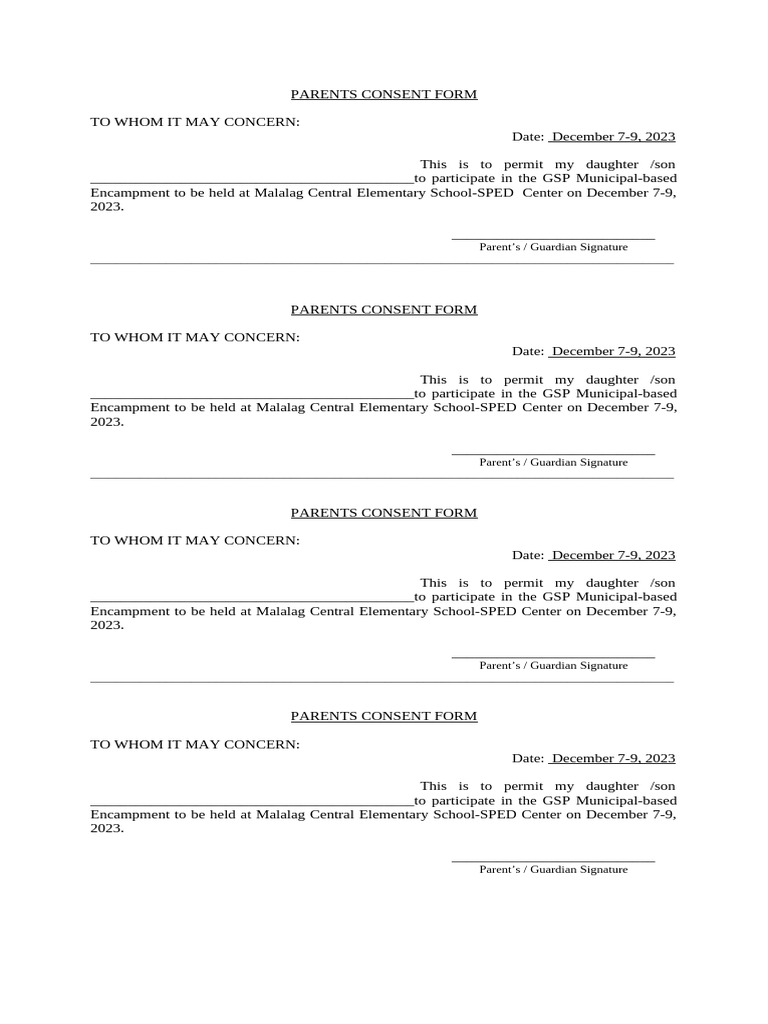 Parents Consent Form | PDF | Family | Living Arrangements
