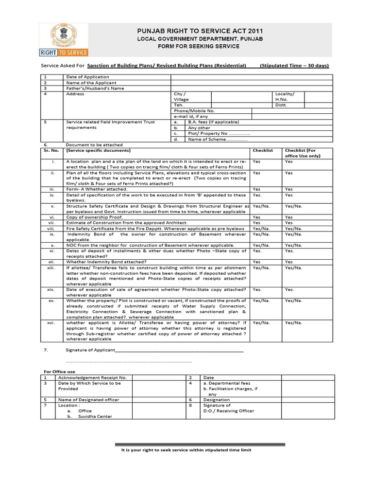 Sanction of Building Plans (Residential) | PDF