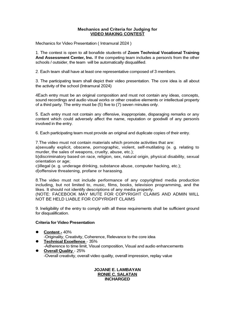 Video Making Contest Guidelines 2024 | PDF