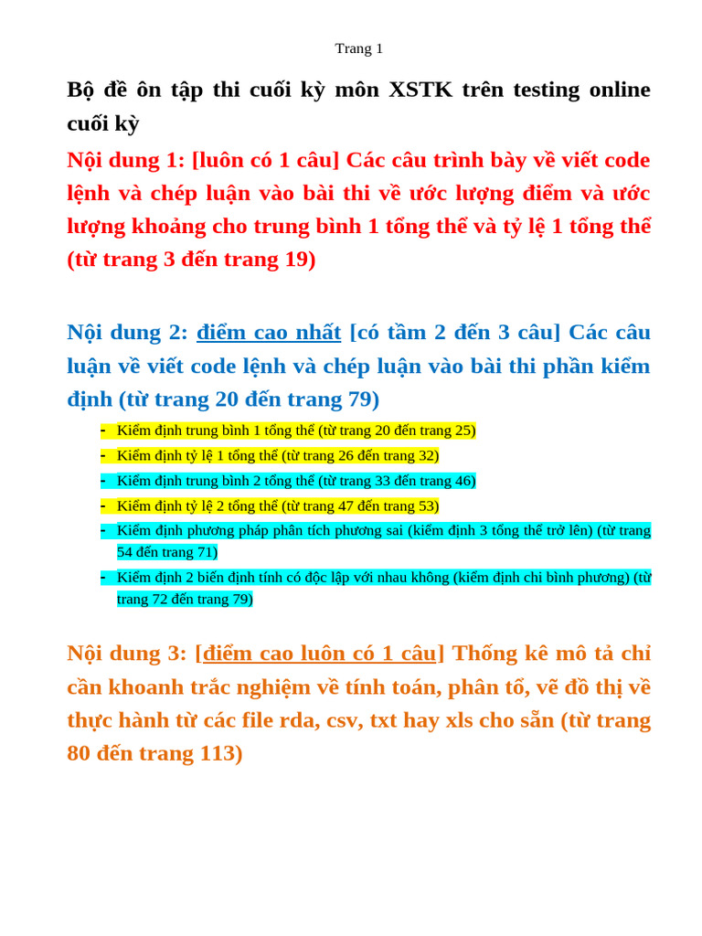 Một số đề ôn XSTK cuối kỳ mới nhất | PDF