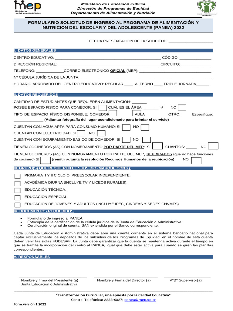 Solicitud Ingreso PANEA 2022 | PDF