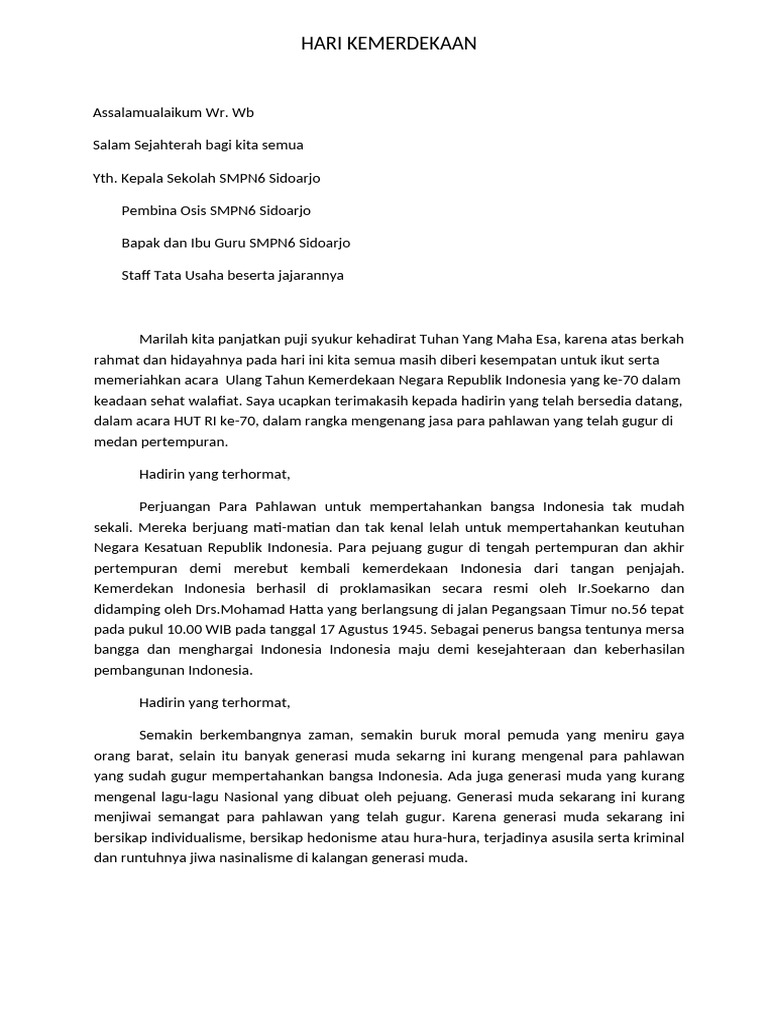 Teks Pidato Hari Kemerdekaan | PDF