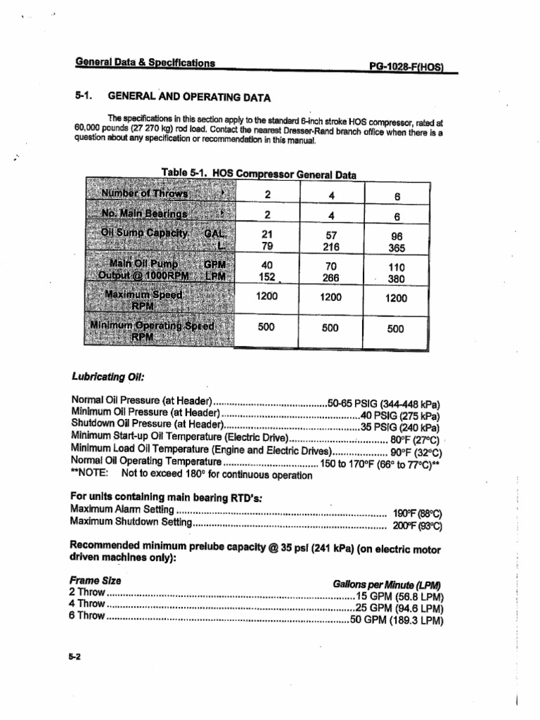 HOS Compressor General Data & Specifications | PDF
