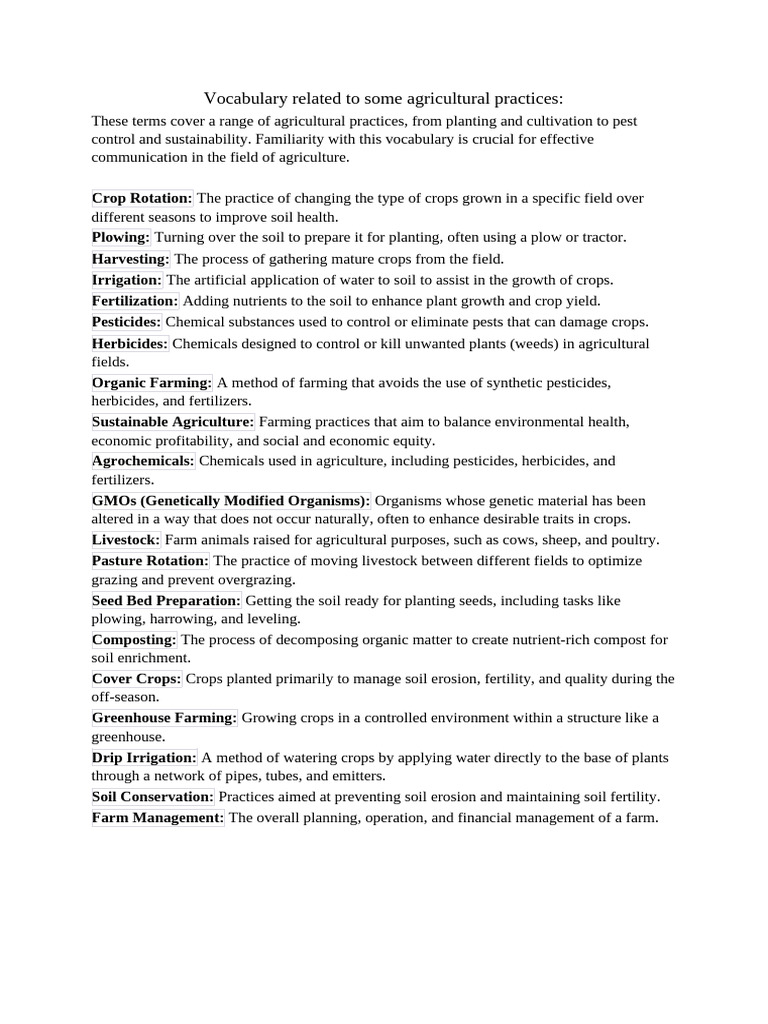 Vocabulary - Agricultural Practices | PDF