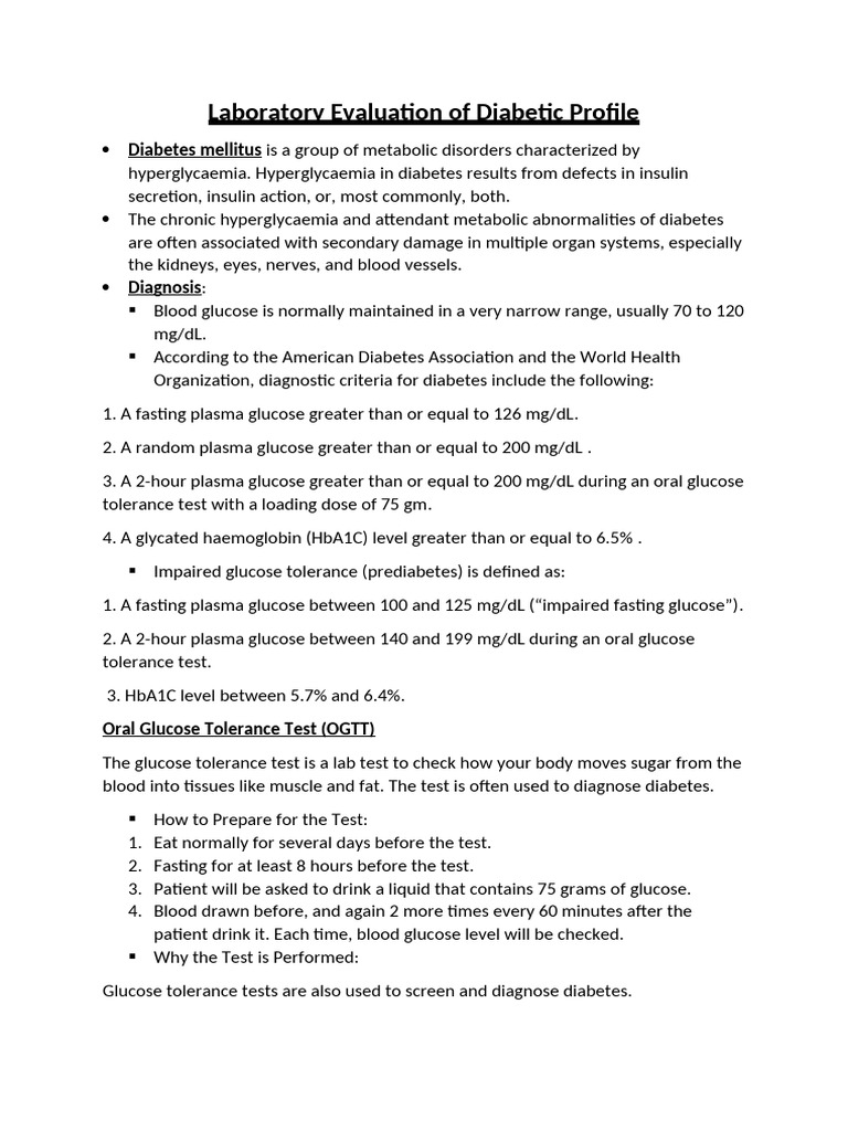 Laboratory Evaluation of Diabetic Profile | PDF | Diabetes | Prediabetes