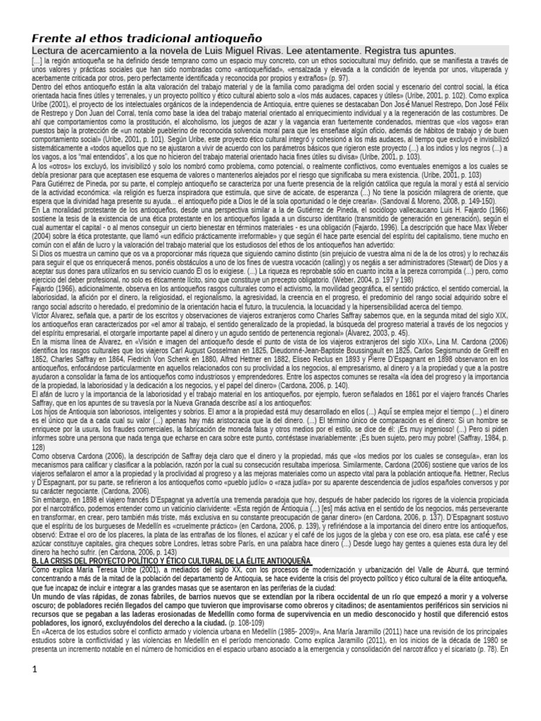 Taller de Acercamiento A La Novela de Luis Miguel Rivas | PDF