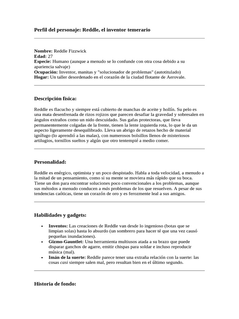 Perfil Del Personaje | PDF