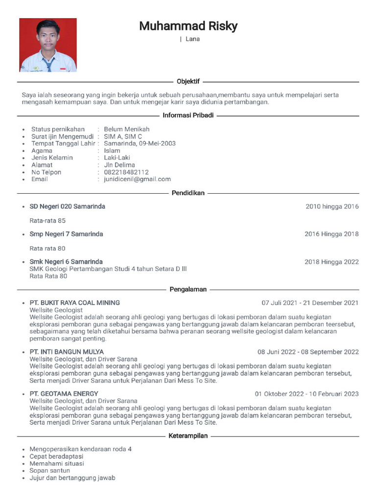Cv. Muhammad Risky | PDF