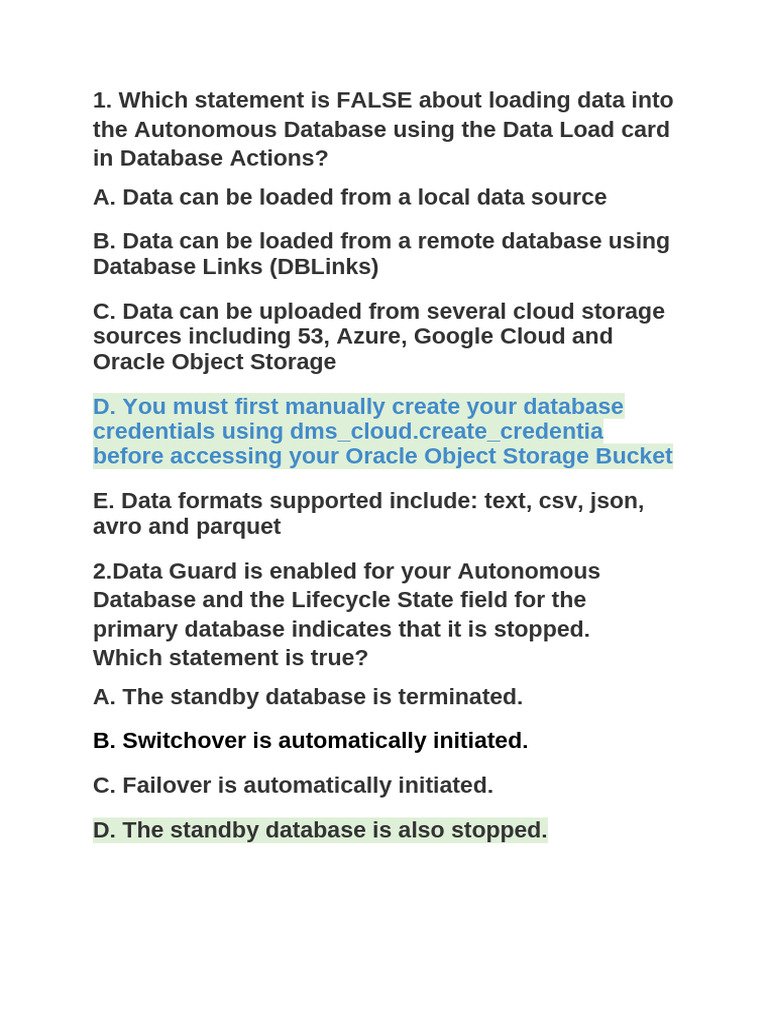 Autonomous Database Exam Questions and Answers | PDF | Databases | Cloud Computing