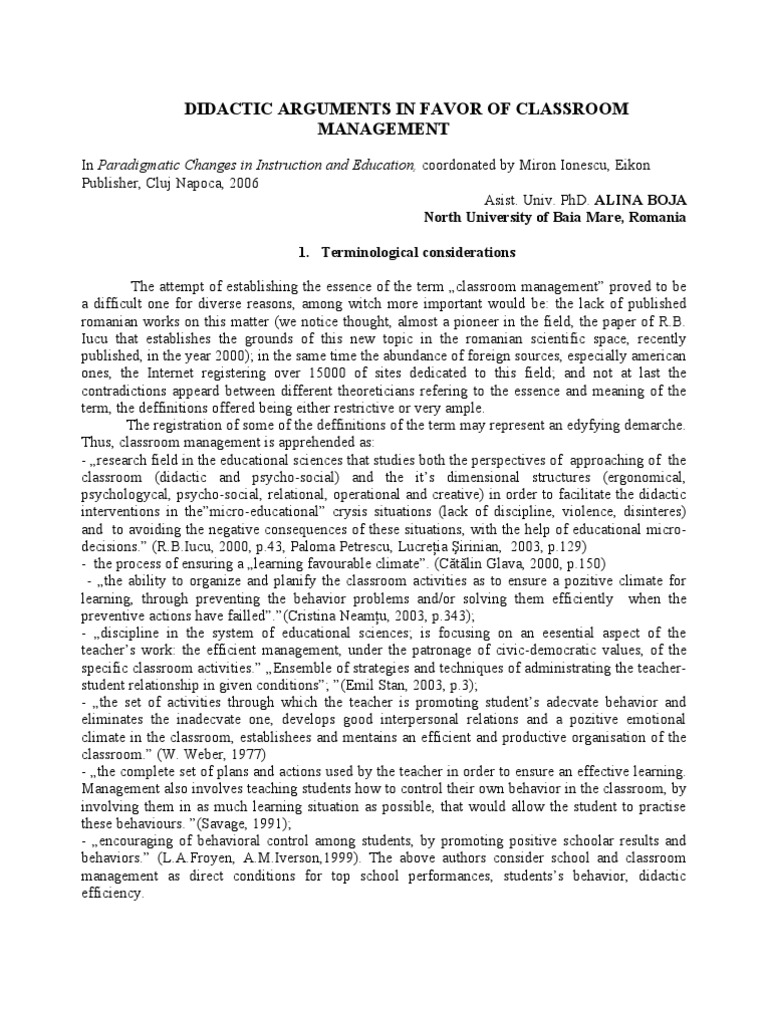 Didactic Arguments in Favour of Classroom Management | PDF | Classroom ...