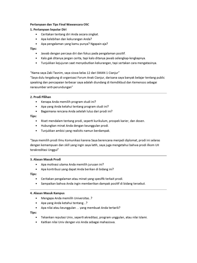Tips Wawancara Beasiswa Ala Zaki Tasnim | PDF