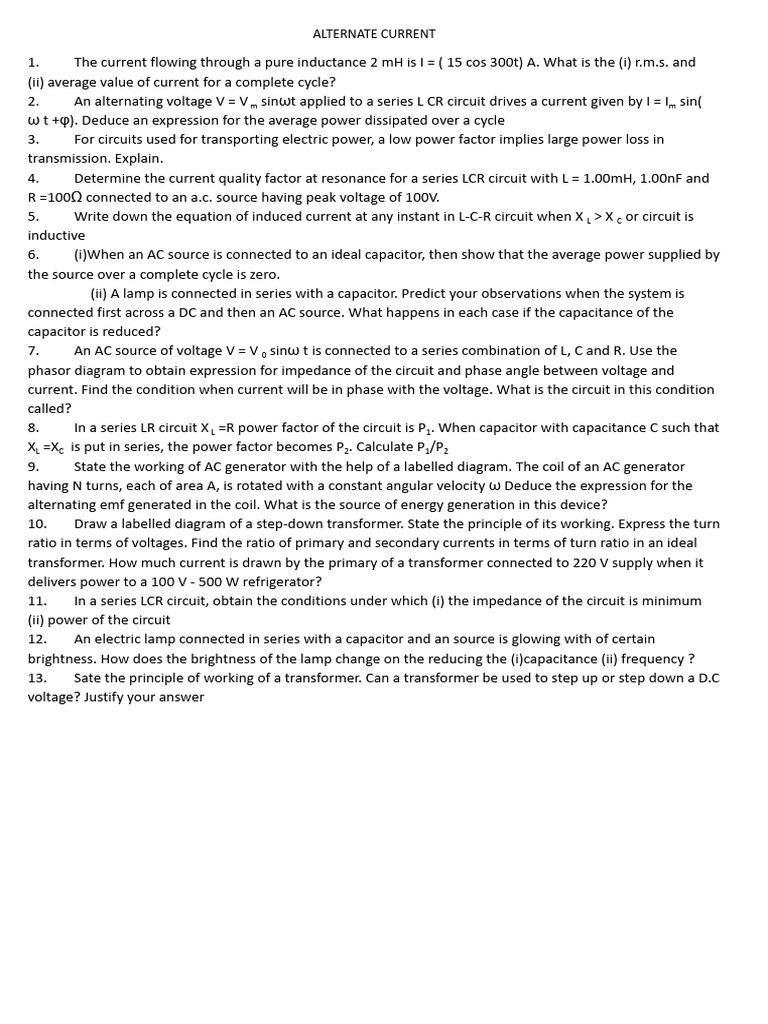 Alternate Current For Student | PDF | Capacitor | Transformer