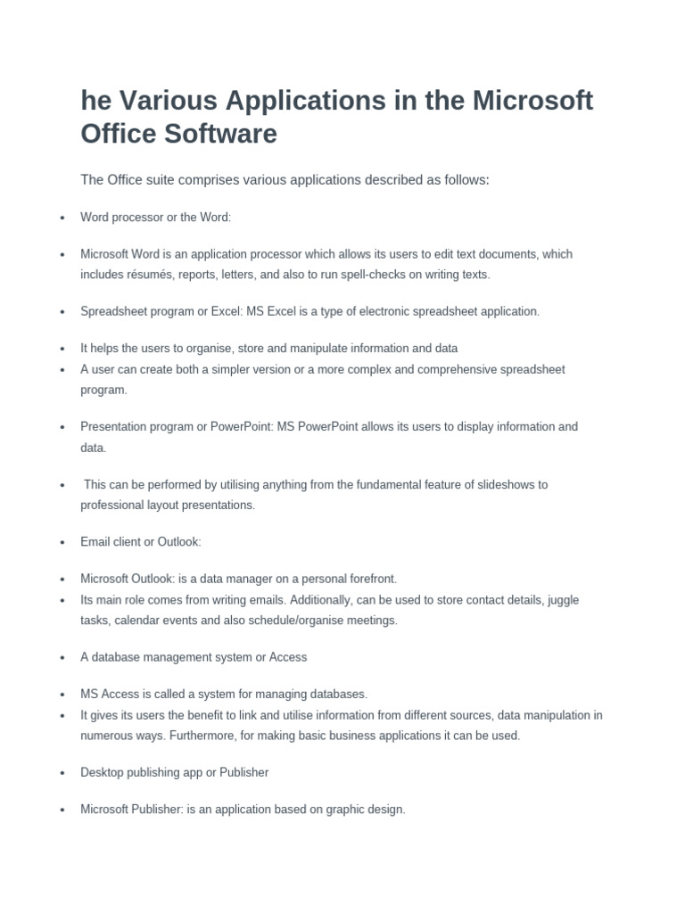 He Various Applications in The Microsoft Office Software | PDF ...