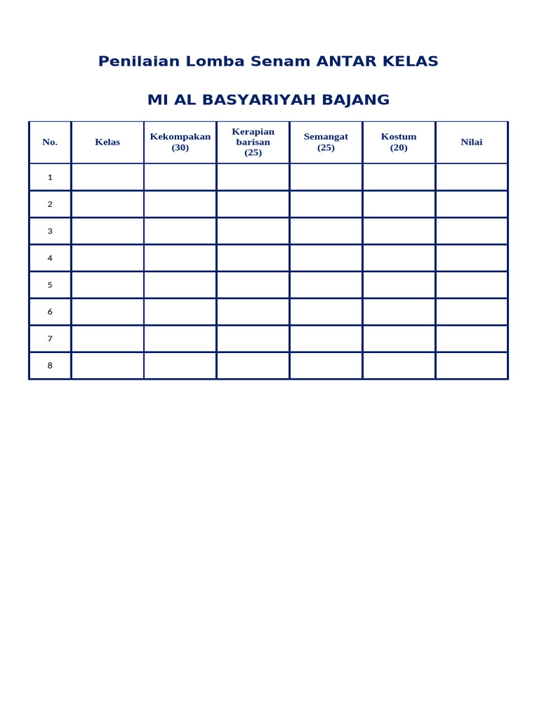 Penilaian Lomba Senam Kelas MI Al Basyariyah | PDF