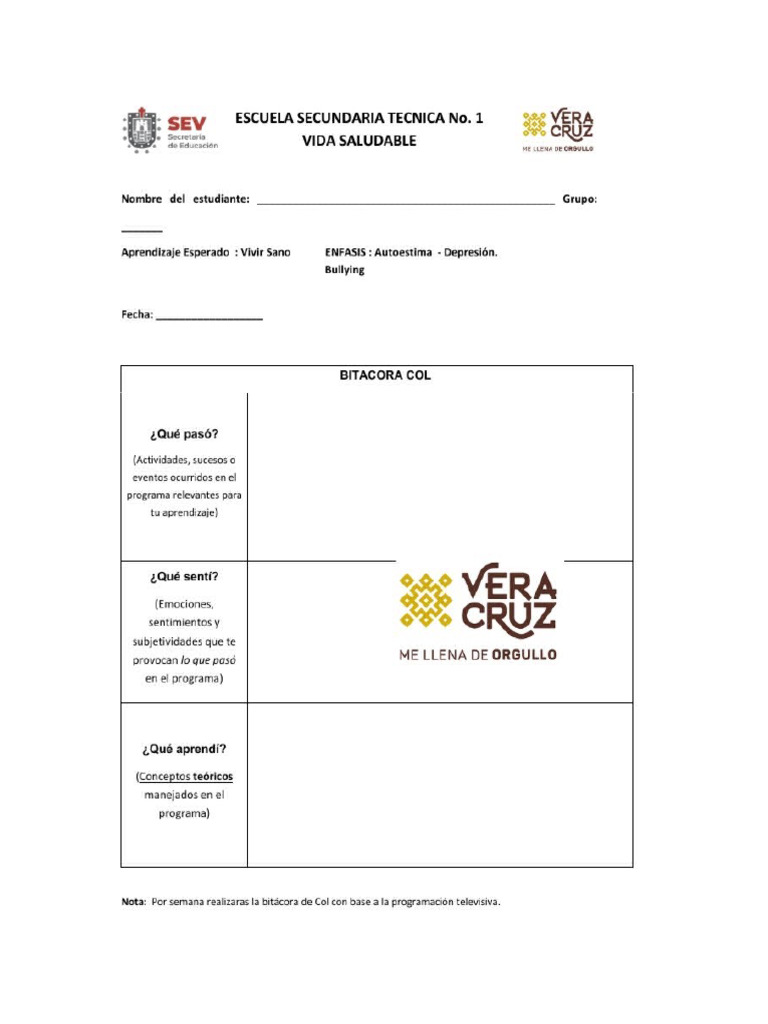 Bitacora 2 Vida Saludable | PDF
