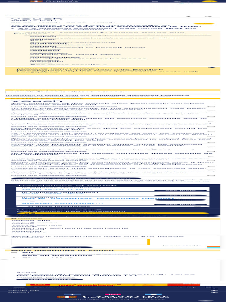 VOUCH Meaning, Definition in Cambridge English Dictionary | PDF ...