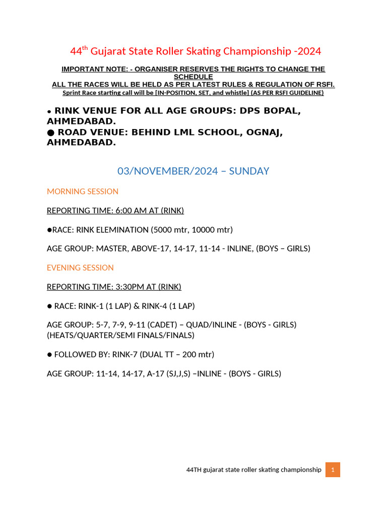 44TH State Championship Schedule | PDF | Roller Skating | Motorsport Competitions