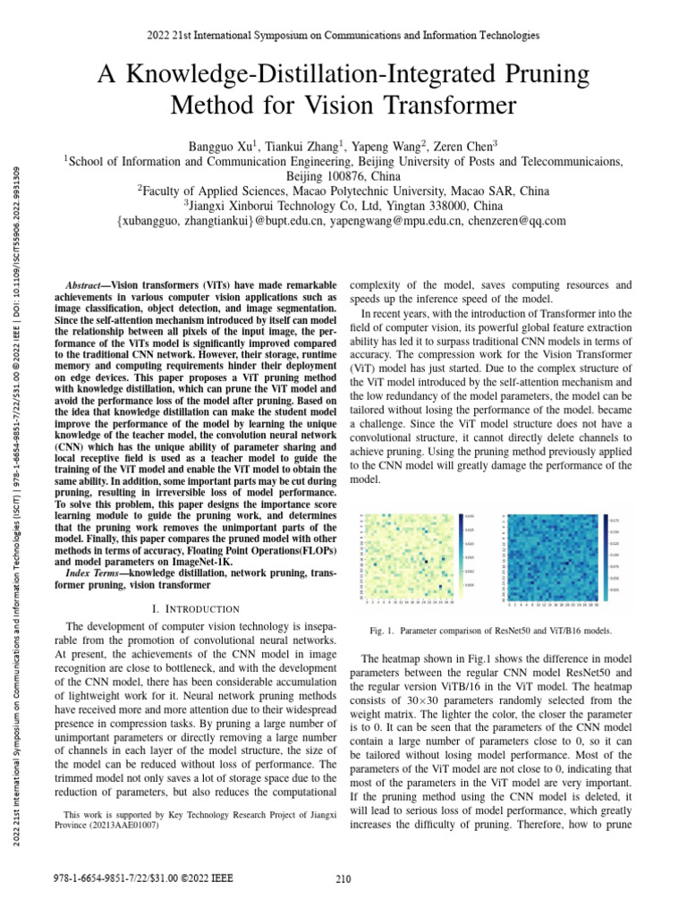 A Knowledge Distillation Integrated Pruning Method For Vision Transformer | PDF | Artificial ...