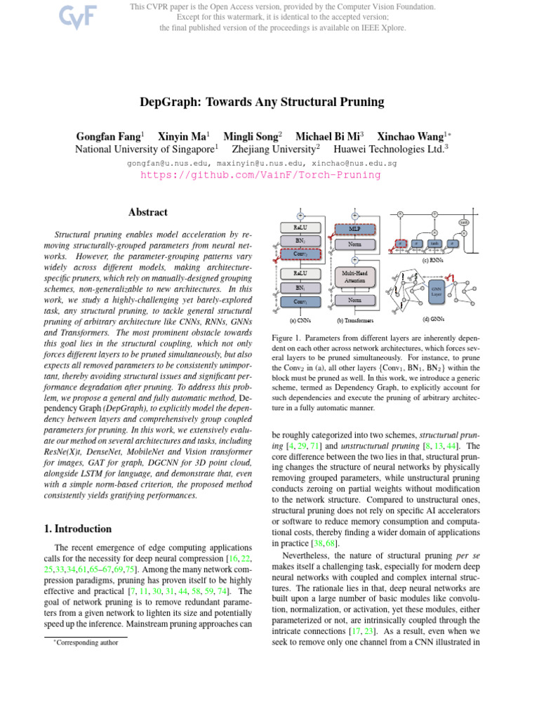 DepGraph Towards Any Structural Pruning | PDF | Artificial Neural Network | Matrix (Mathematics)