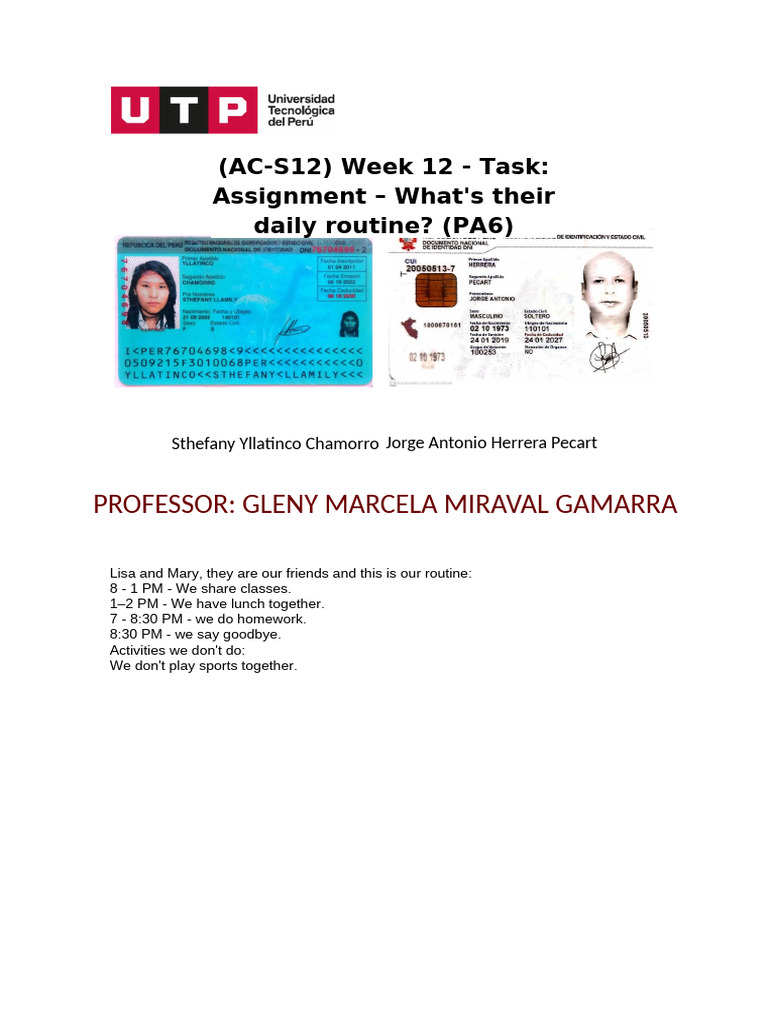 (AC-S12) Week 12 - Task Assignment - What's Their Daily Routine (PA6) | PDF