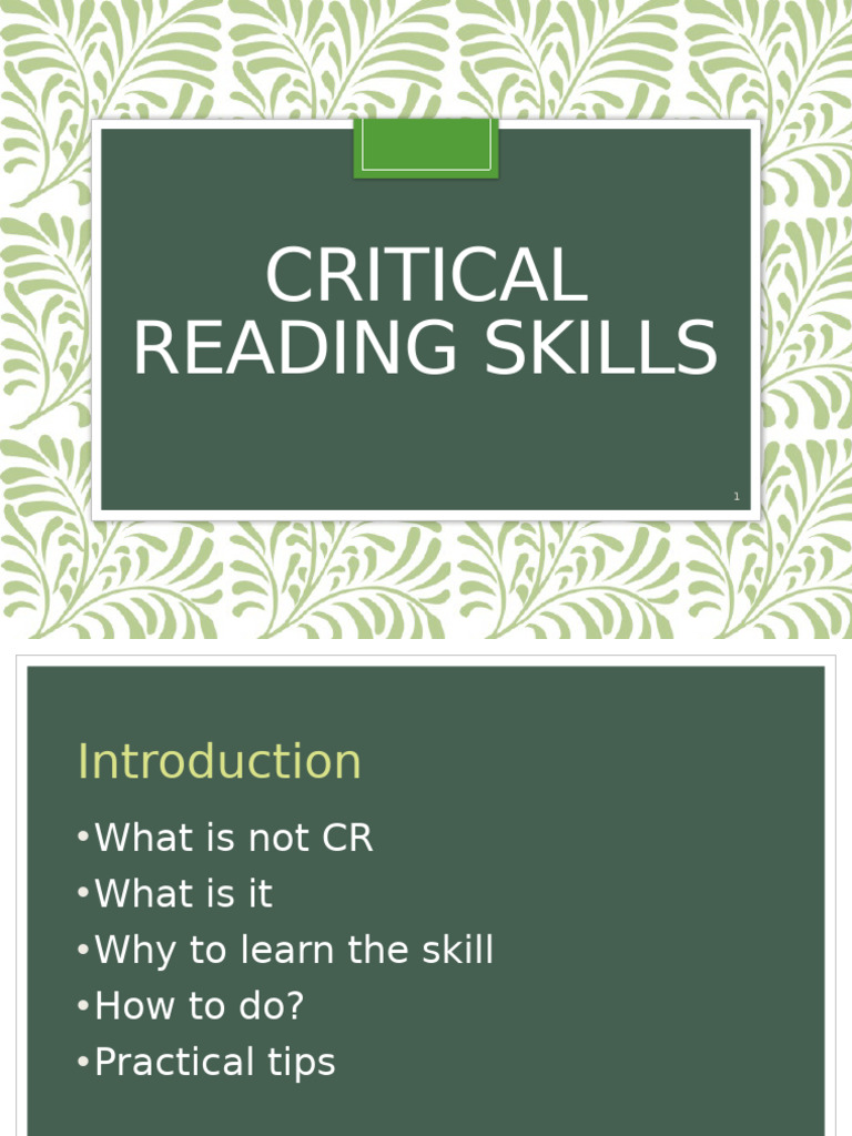 Critical Reading Skills | PDF | Critical Thinking | Thought