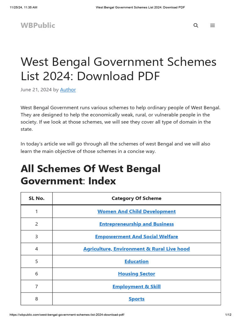 West Bengal Government Schemes 2024 | PDF | Pension | Subsidy