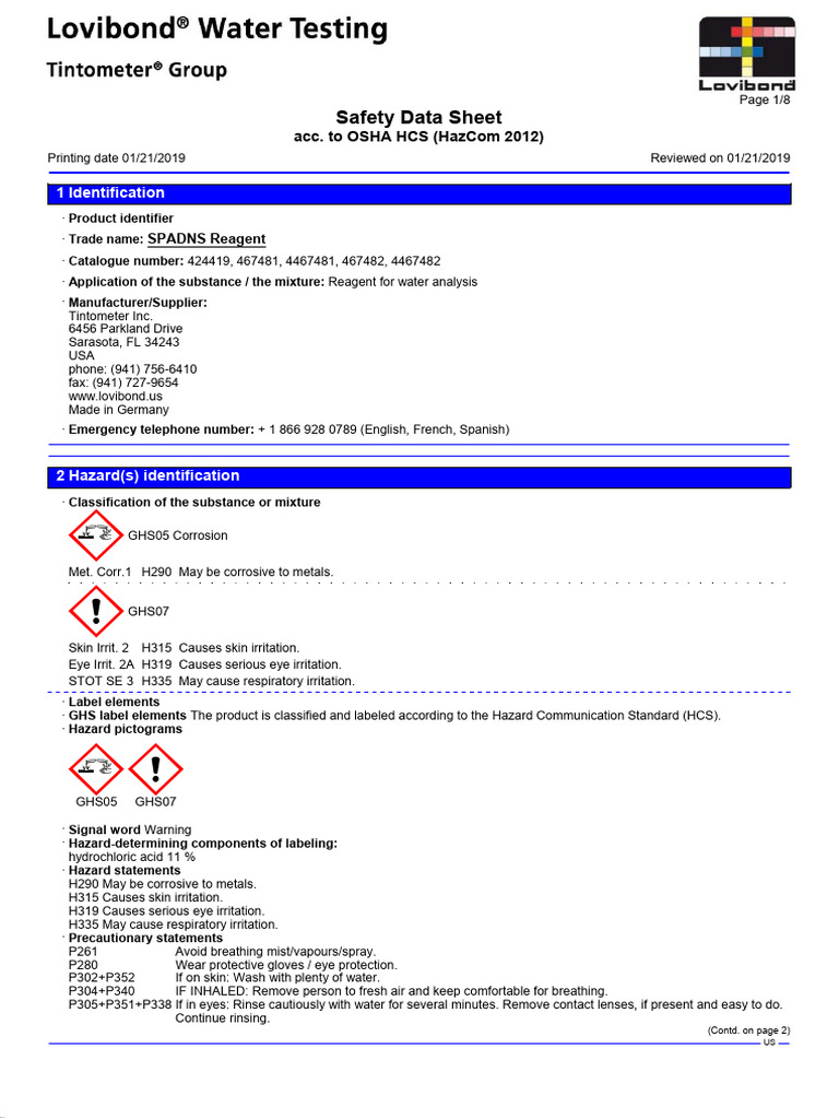 SPADNS Reagent (US) | PDF | Firefighting | Occupational Safety And Health