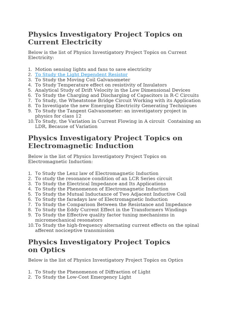 12 Phy Investigatory Project List | PDF | Rectifier | Waves