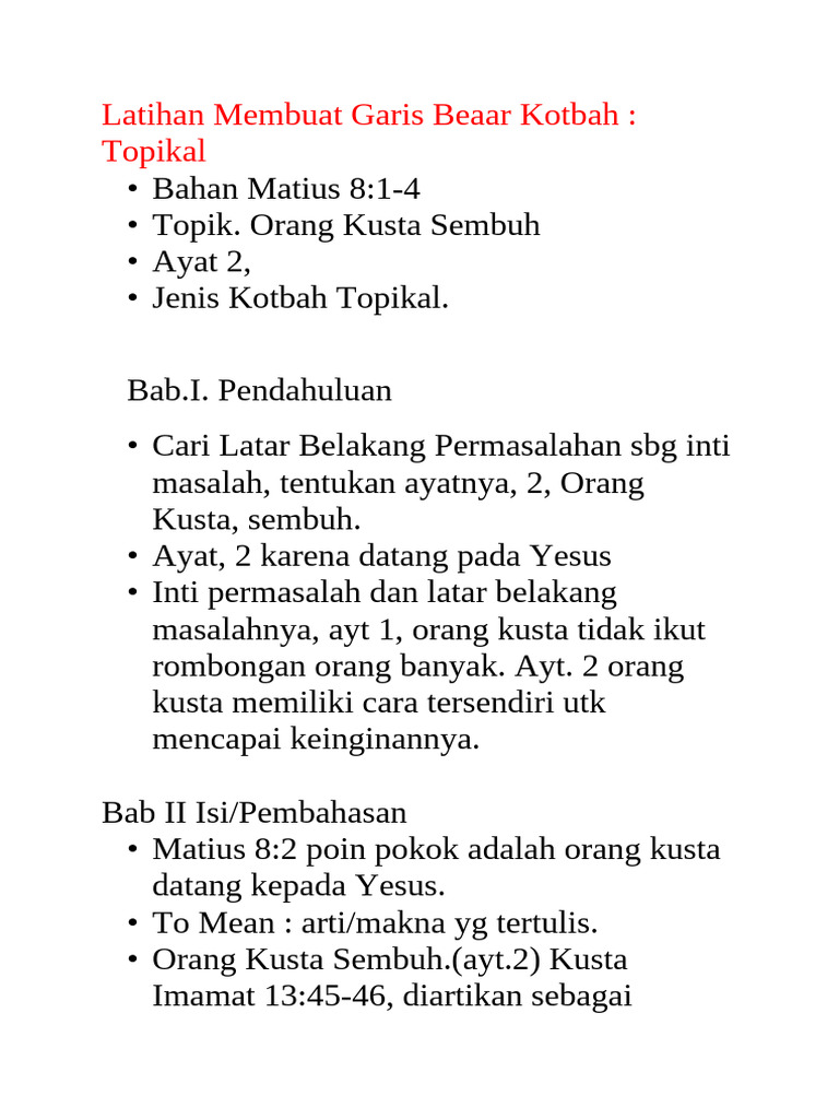 Latihan Gari Besar Kotbah Topikal | PDF
