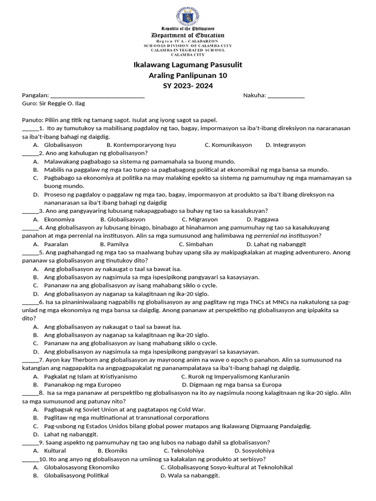 2ndPeriodicalTest AP10 2023 2024 | PDF