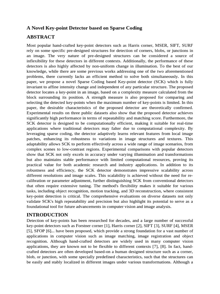 Sparse Coding Key-point Detector | PDF | Computer Vision | Artificial Intelligence