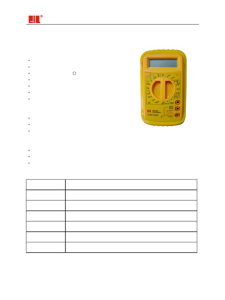 Digital Multimeter CM-1200 User Manual | PDF | Manufactured Goods | Electronics