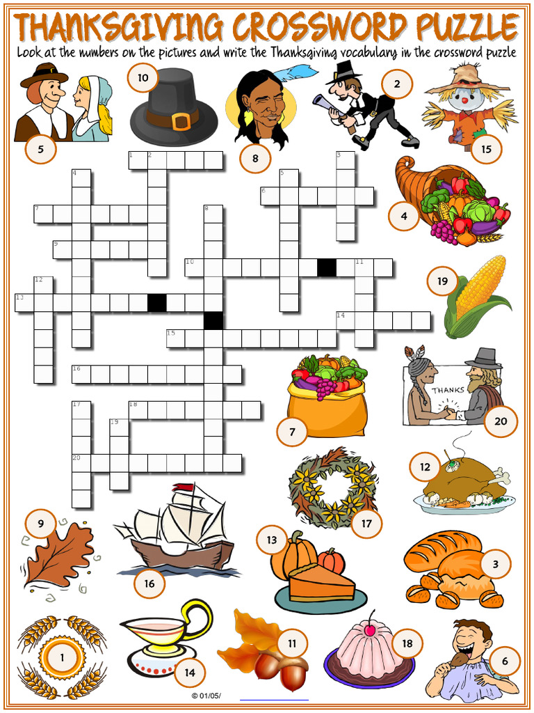Thanksgiving Vocabulary Esl Crossword Puzzle Worksheet For Kids-Trang | PDF