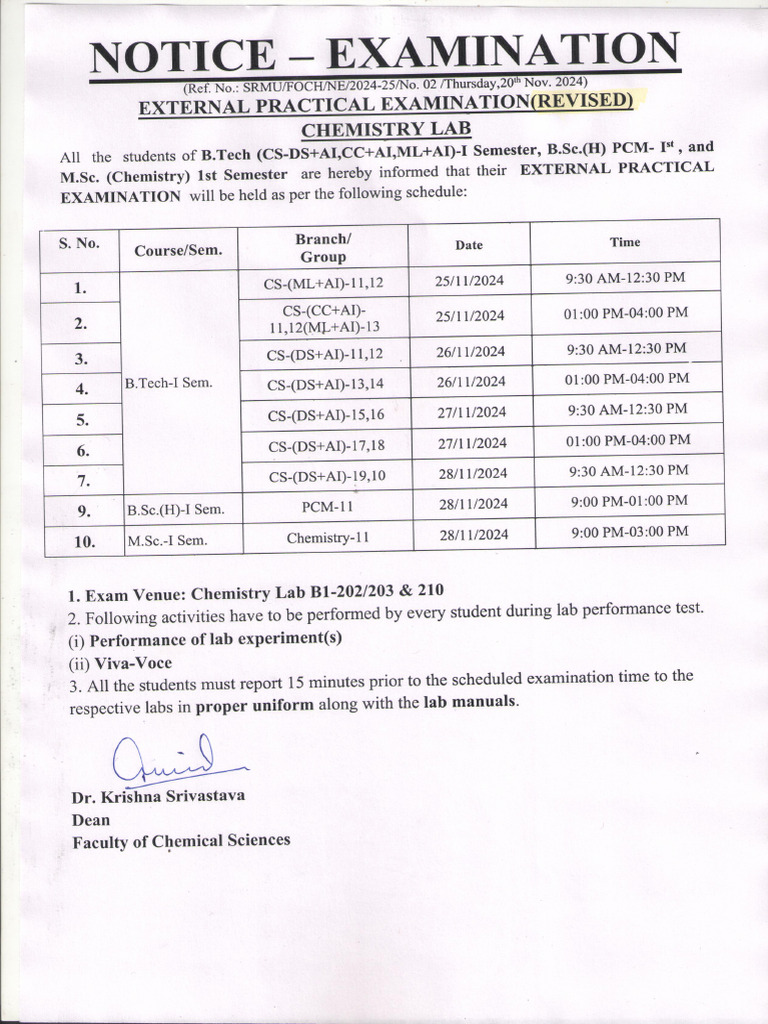 External Practical Exam Notice First Year Odd Sem 2024-25REVISED20!11!2024 | PDF