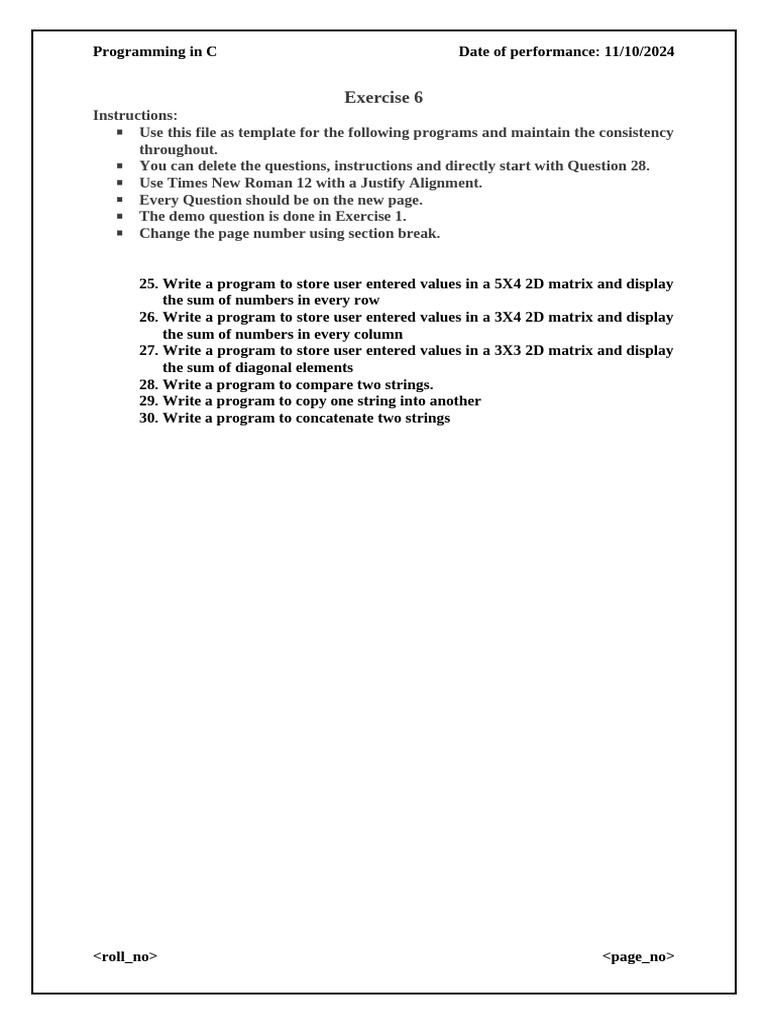 C Programming Exercise Template | PDF
