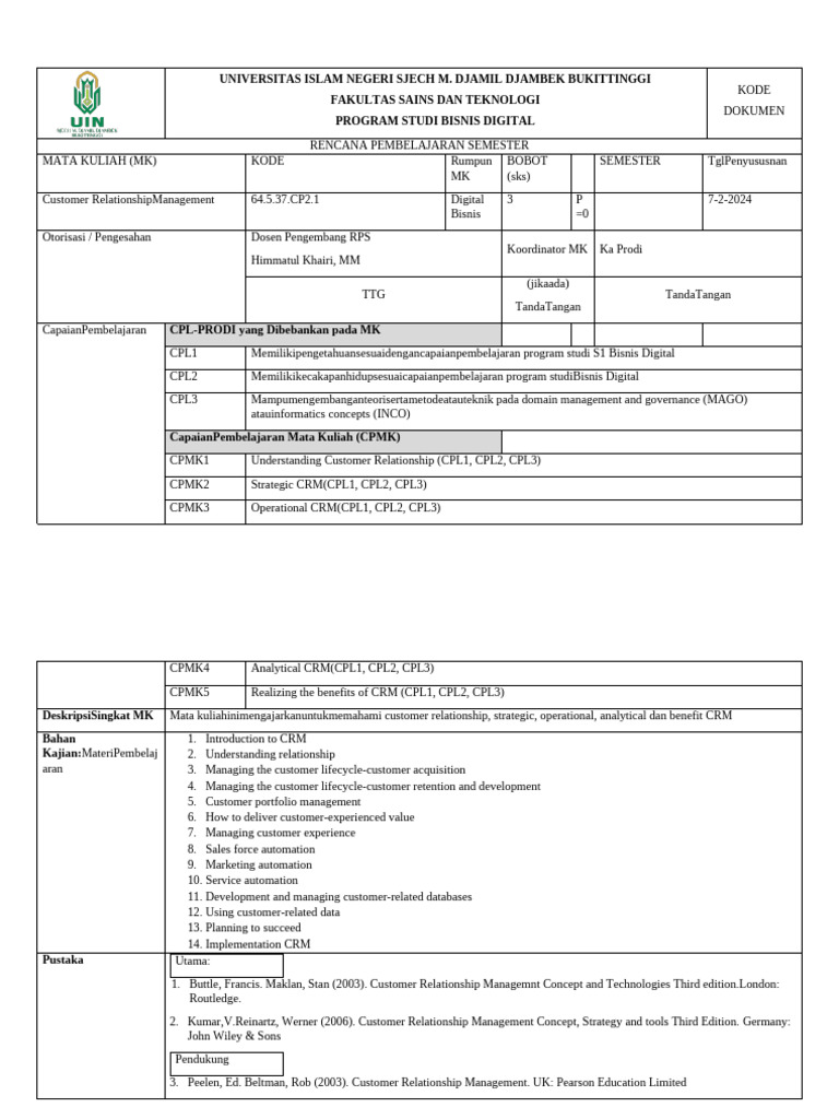 RPS Customer Relationship Management Sesuai OBE | PDF | Analytics | Customer Relationship Management