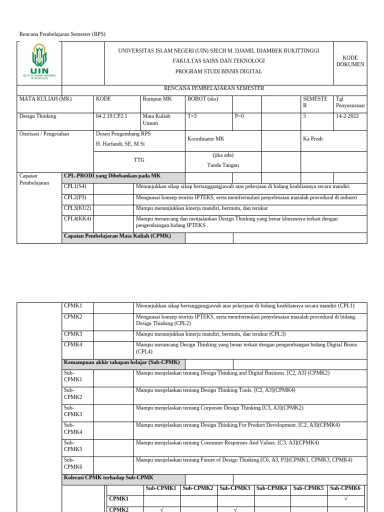 RPS Design Thinking Sesuai OBE | PDF