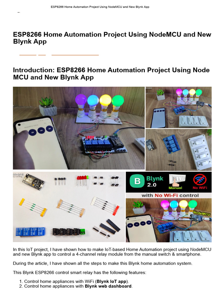 Esp8266 Home Automation Project Using Nodemcu And New Blynk App Iot 6722