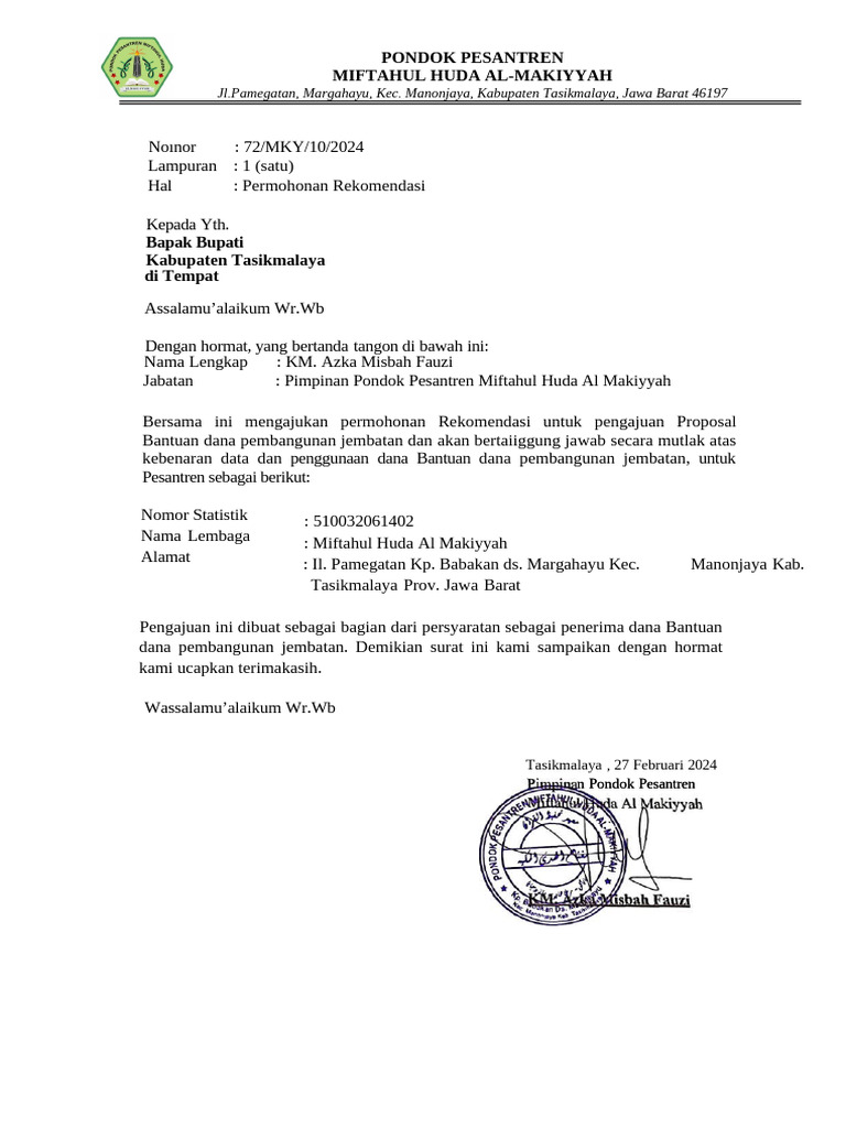 Surat Permohonan Rekomendasi Kemenag | PDF