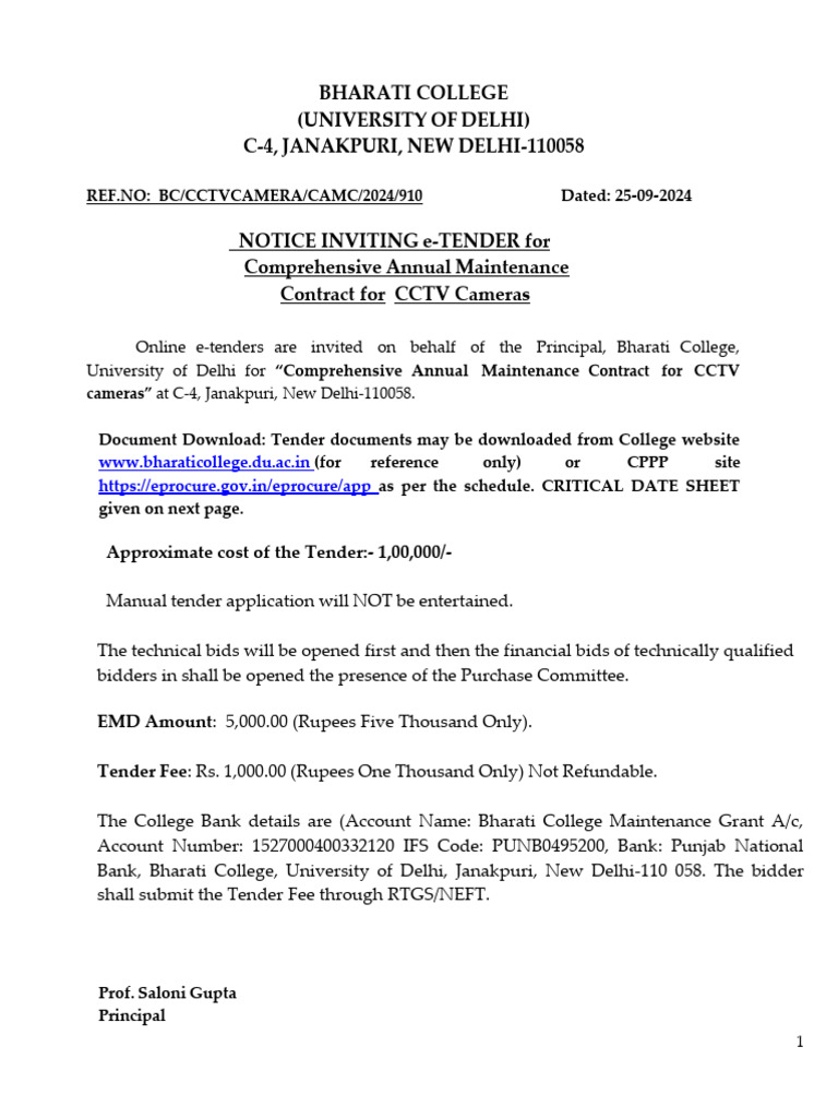 Tender For CAMC For CCTV Cameras | PDF | Guarantee | Private Law