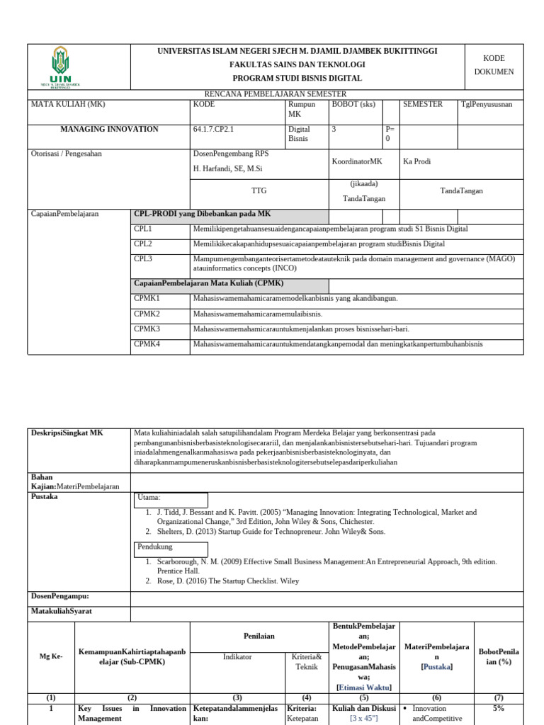 RPS Managing Innovation Sesuai OBE | PDF | Innovation | Cognition