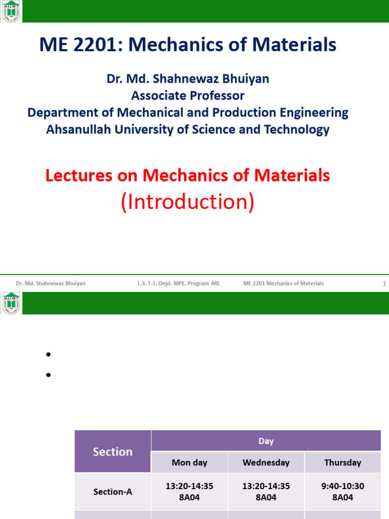 ME 2201-Lecture 1 Introduction | PDF | Force | Stress (Mechanics)