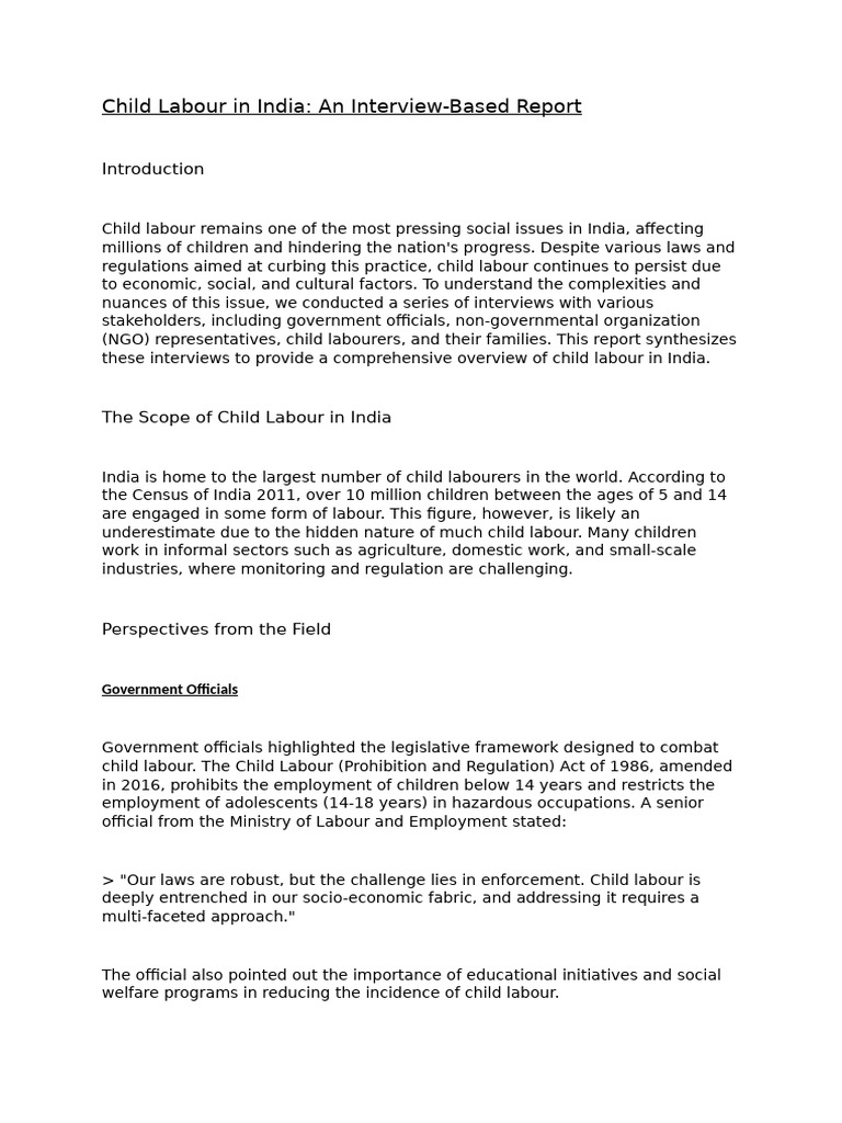 Child Labour in India: Insights & Solutions | PDF | Child Labour | Non ...