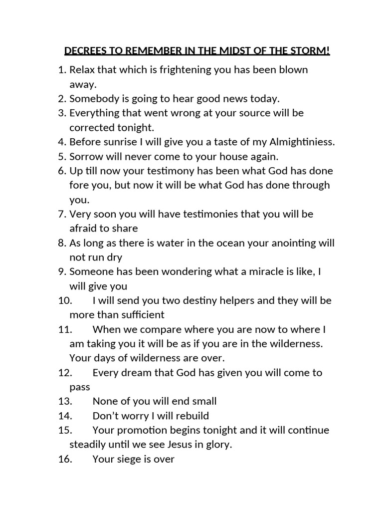 Decrees To Remember in The Midst of The Storm | PDF