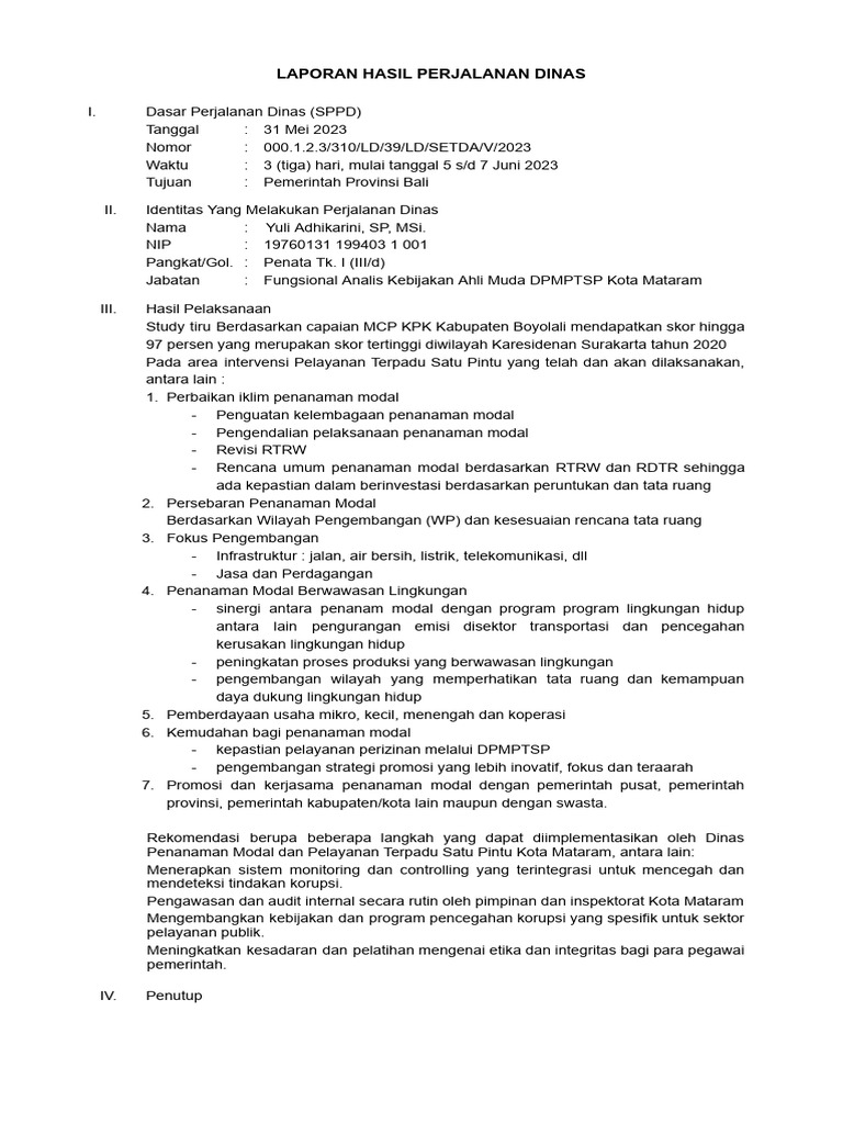 Laporan SPPD Yuli Boyolali-1 | PDF