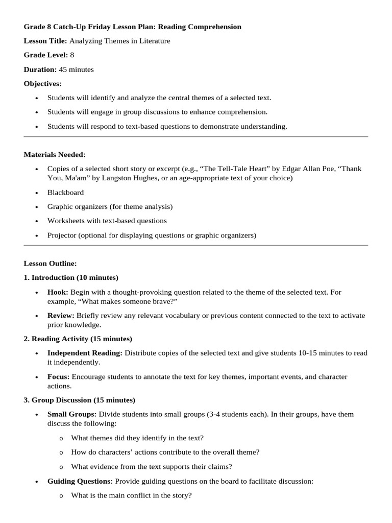 Grade 8 Catch-Up Friday Lesson Plan - 2nd Q | PDF | Reading ...