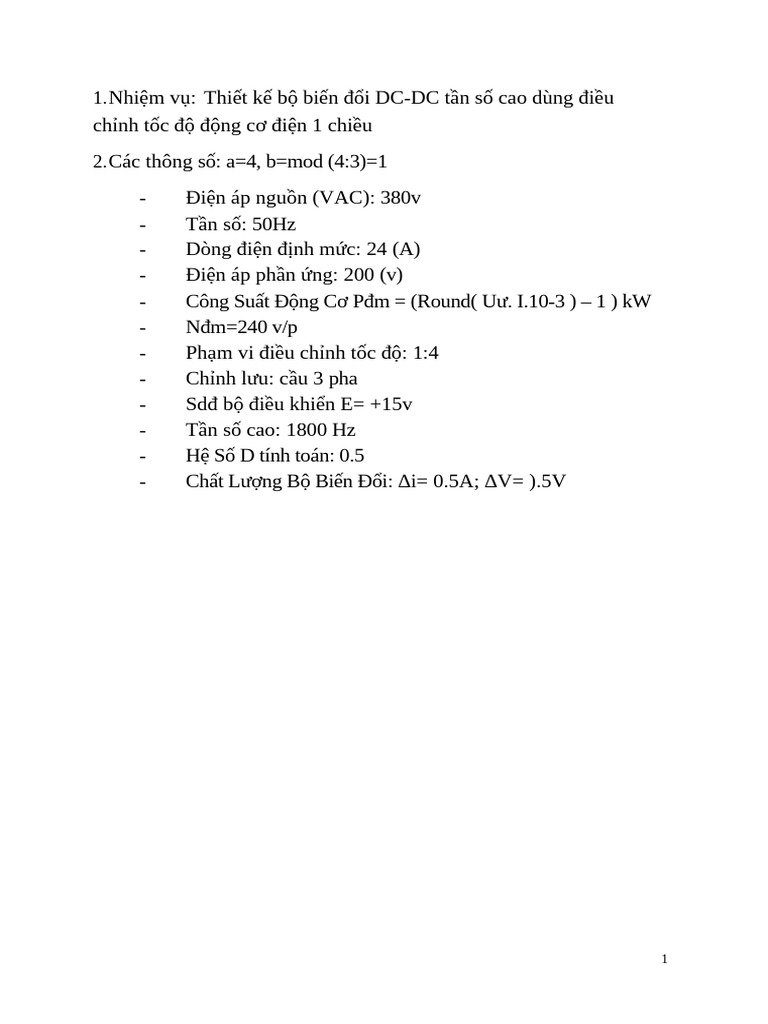 123doc Thiet Ke Bo Bien Doi DC DC Tan So Cao Dung de Dieu Chinh Toc Dong Co Dien Mot Chieu | PDF