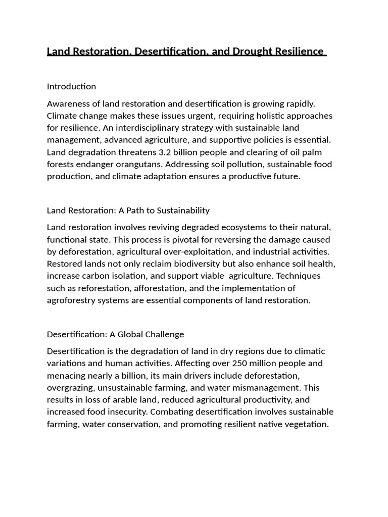 Land Restoration Essay World Environment Day | PDF | Agriculture ...
